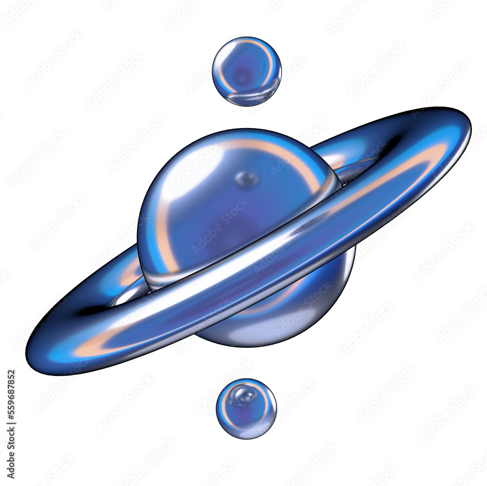 Blue Metallic Saturn model-like contemporary art geometry Abstract ...