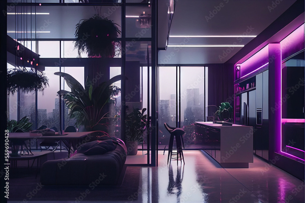 Futuristic modern cyberpunk living room design, stunning Lavish ...