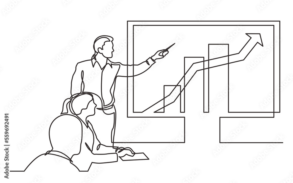 continuous line drawing business presentation during team meeting with ...