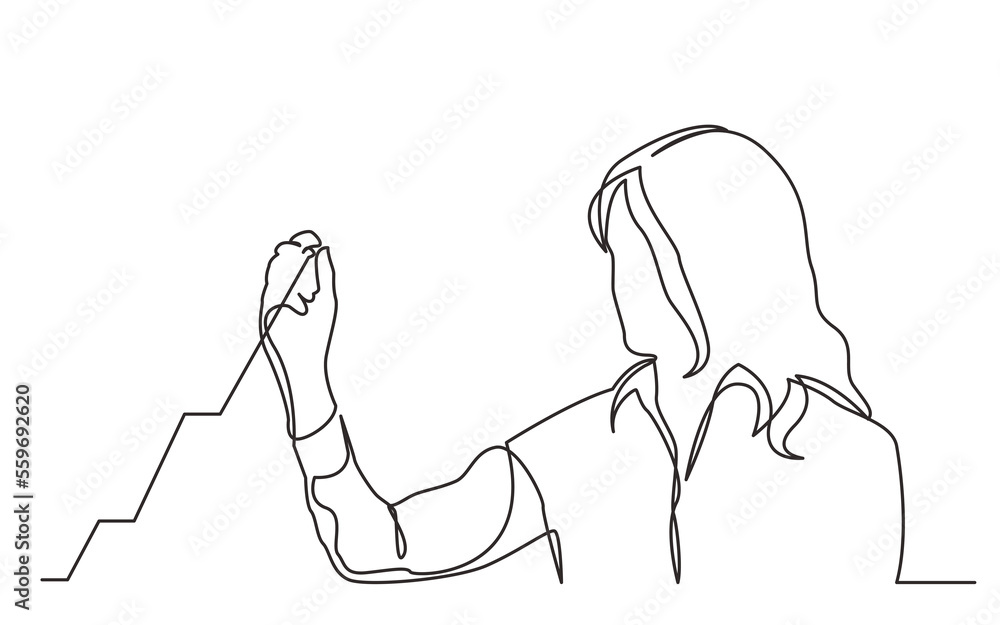 continuous line drawing business woman drawing increasing graph PNG ...