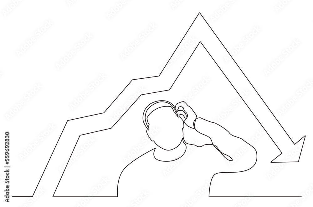 continuous line drawing frustrated man with declining chart PNG image ...