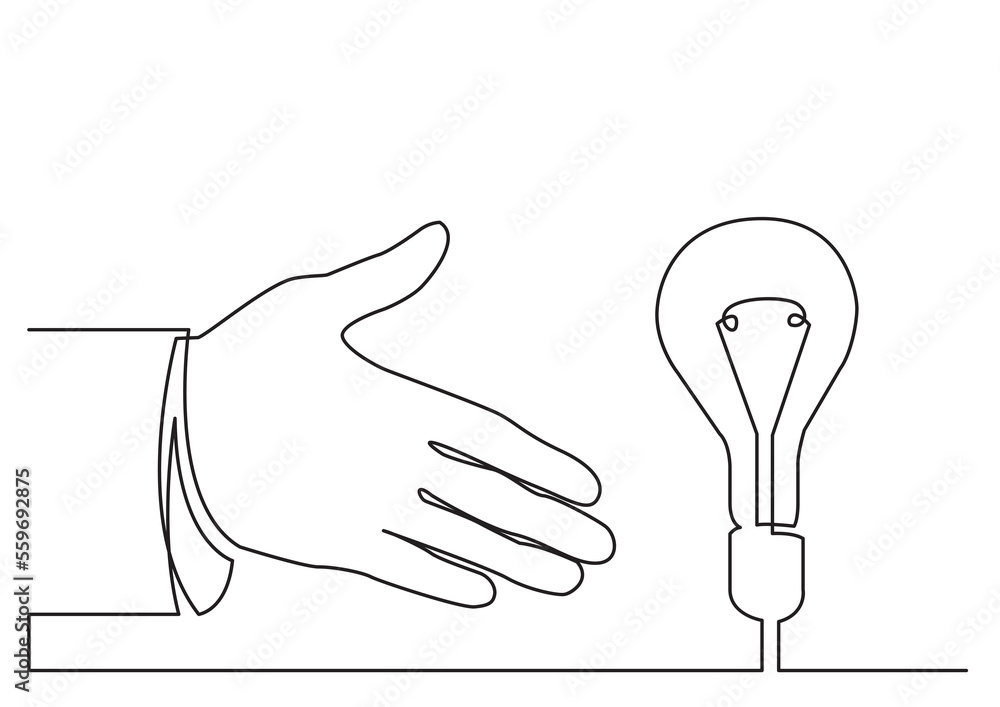 continuous line drawing hand showing light bulb PNG image with ...