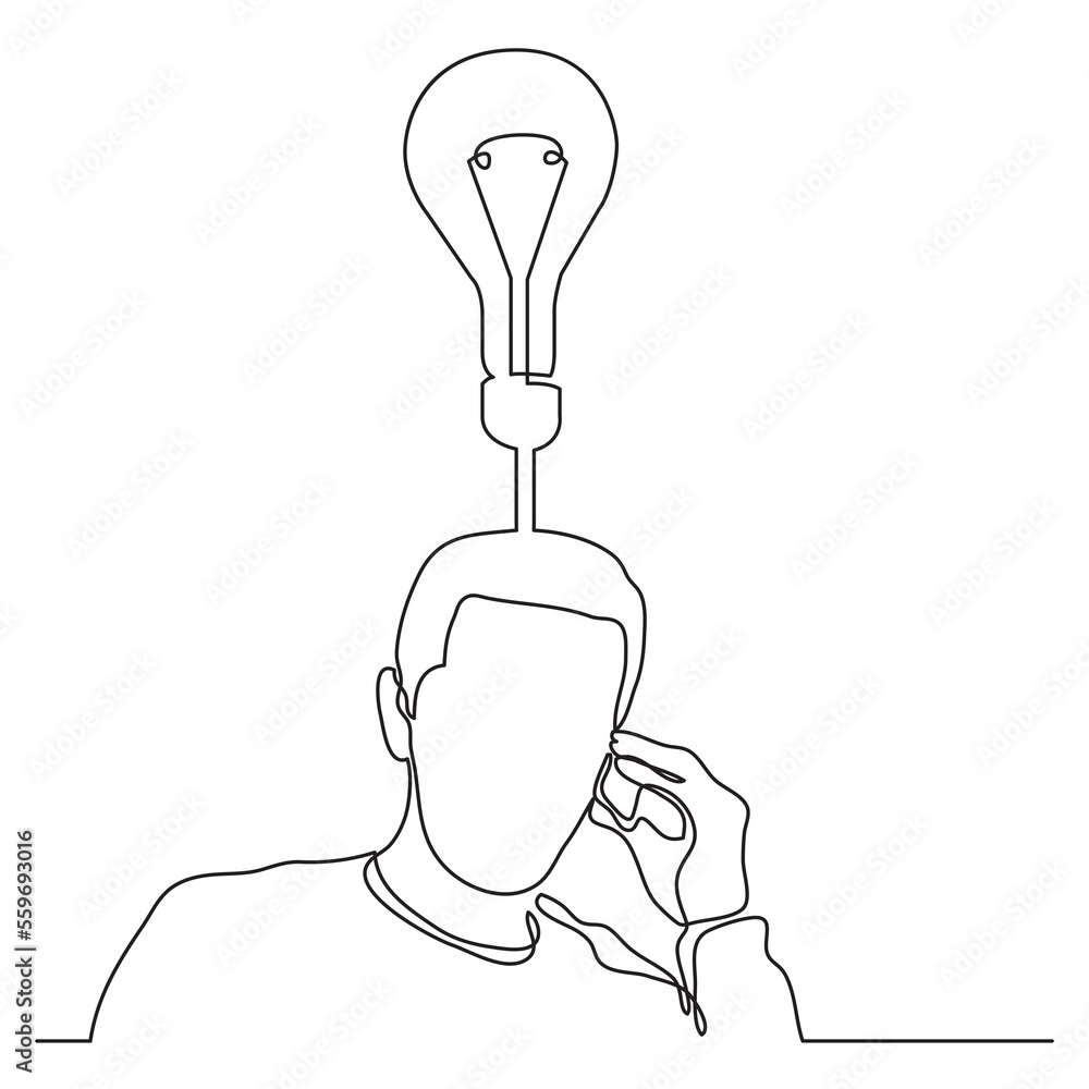 continuous line drawing man talking on cell phone with idea PNG image ...