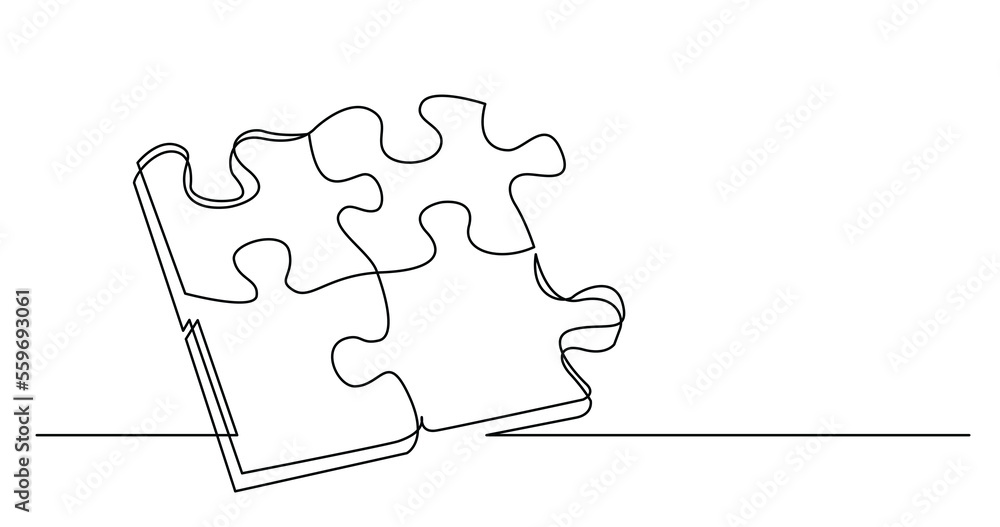 continuous line drawing of four puzzle pieces connected together as ...