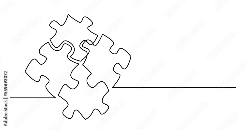 continuous line drawing of four puzzle pieces connected together PNG ...