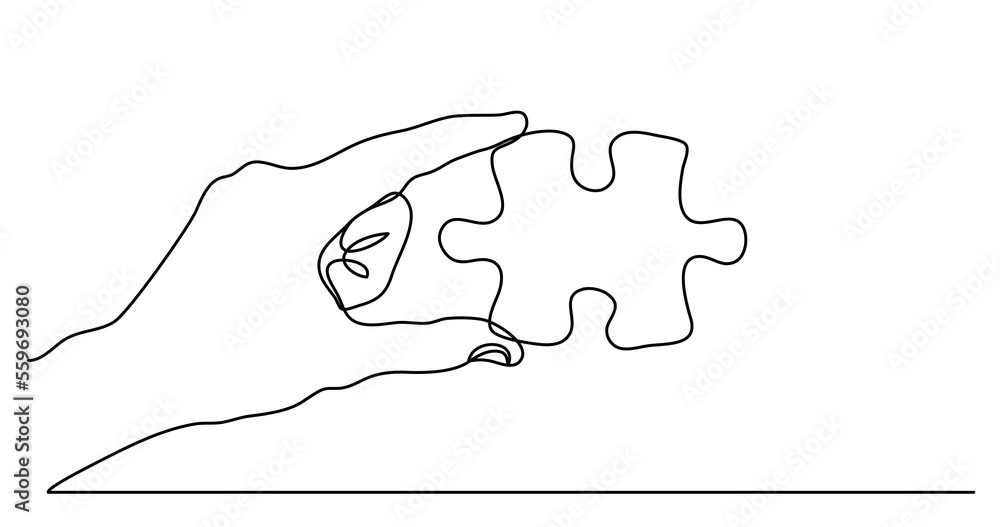 continuous line drawing of hand holding puzzle as a solution PNG image ...