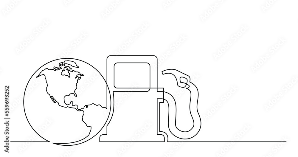continuous line drawing of world planet with gas petrolium pump PNG ...