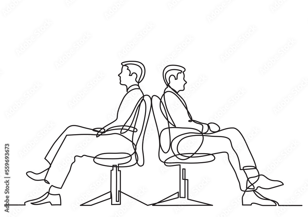 continuous line drawing two conflicting businessmen sitting PNG image ...