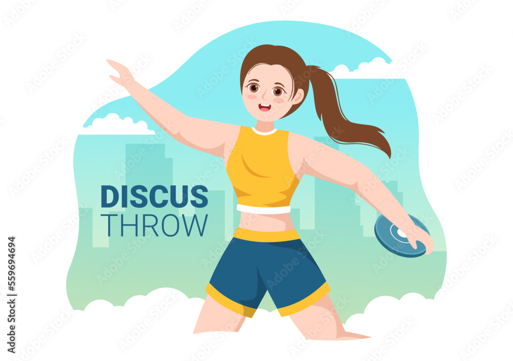 Discus Throw Playing Athletics Illustration with Throwing a Wooden ...