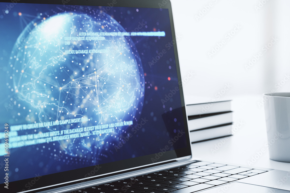 Modern computer display with abstract programming language hologram and ...