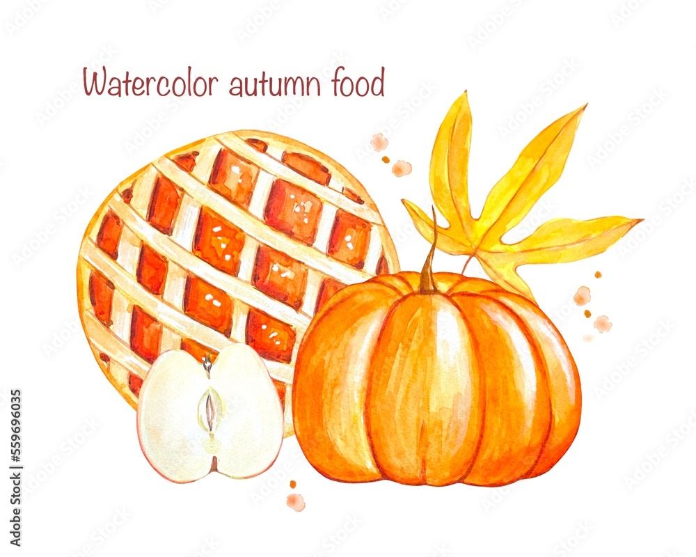 Autumn food clipart. Watercolor on white background Stock Illustration ...