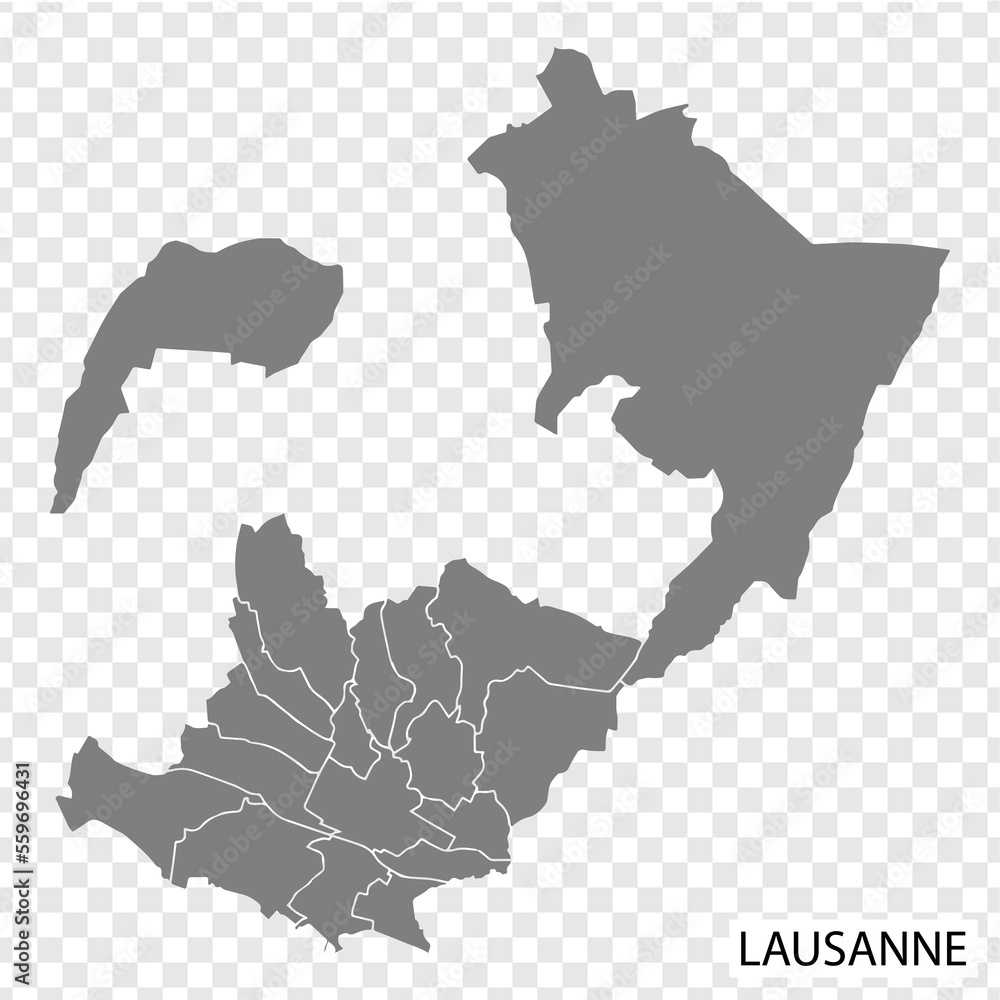 High Quality map of Lausanne is a city The Switzerland, with borders of ...