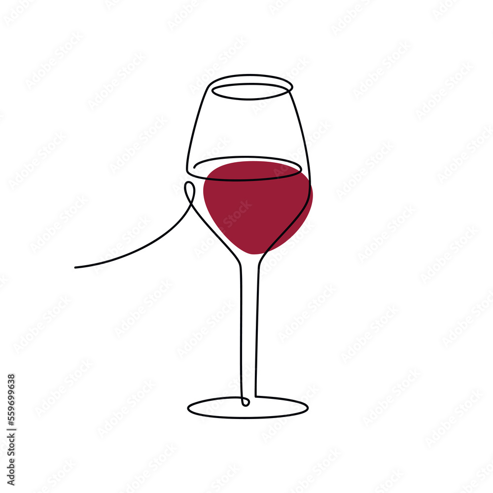 Red wine glass vector one line continuous drawing illustration. Hand ...