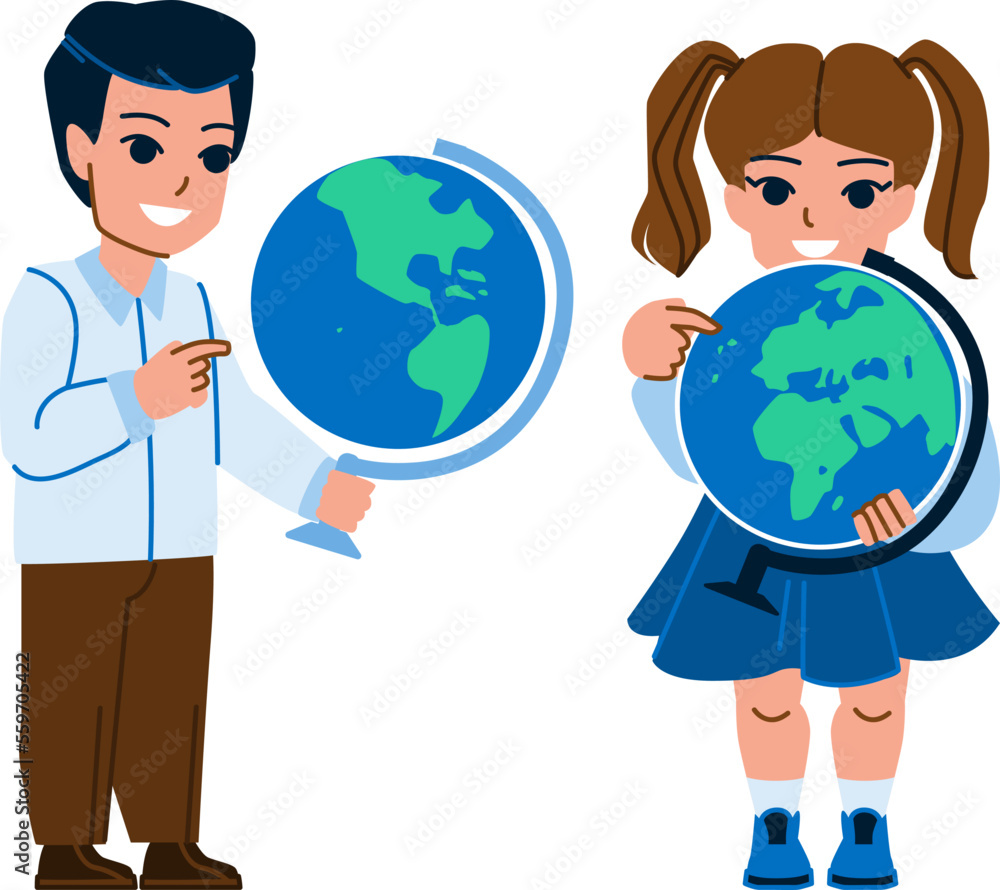 kid globe vector. children education, earth school, boy girl, planet ...