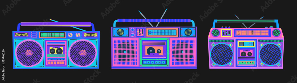 Boombox illustration. Cassette player. Retro cassette recorder. Music ...