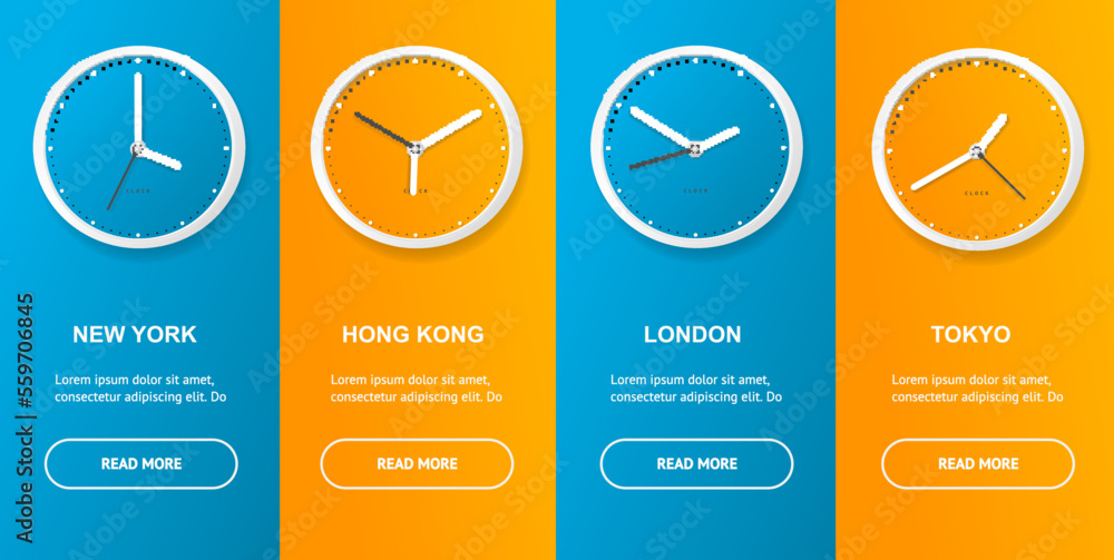Realistic Detailed 3d Clock Different Time Zone Banner Vertical Include ...