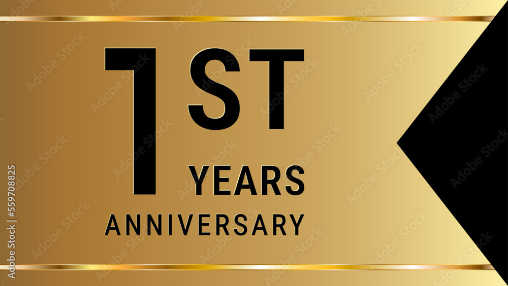 1st Anniversary. Anniversary template design with golden text and ...