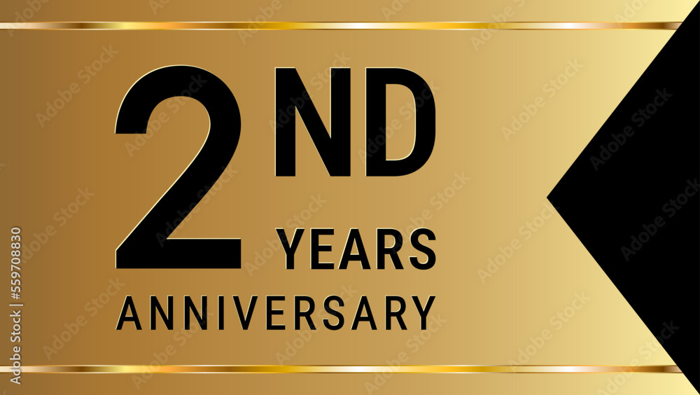 2nd Anniversary. Anniversary template design with golden text and ...