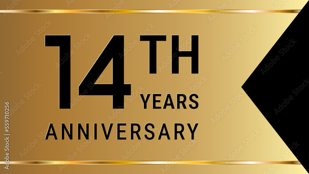 14th Anniversary. Anniversary template design with golden text and ...