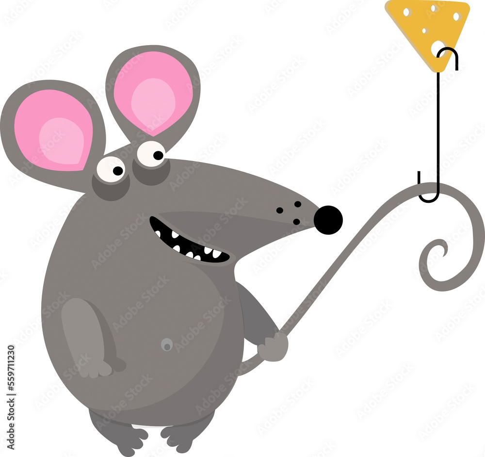 Funny fat little mouse with a ball in the form of cheese. Cartoon ...