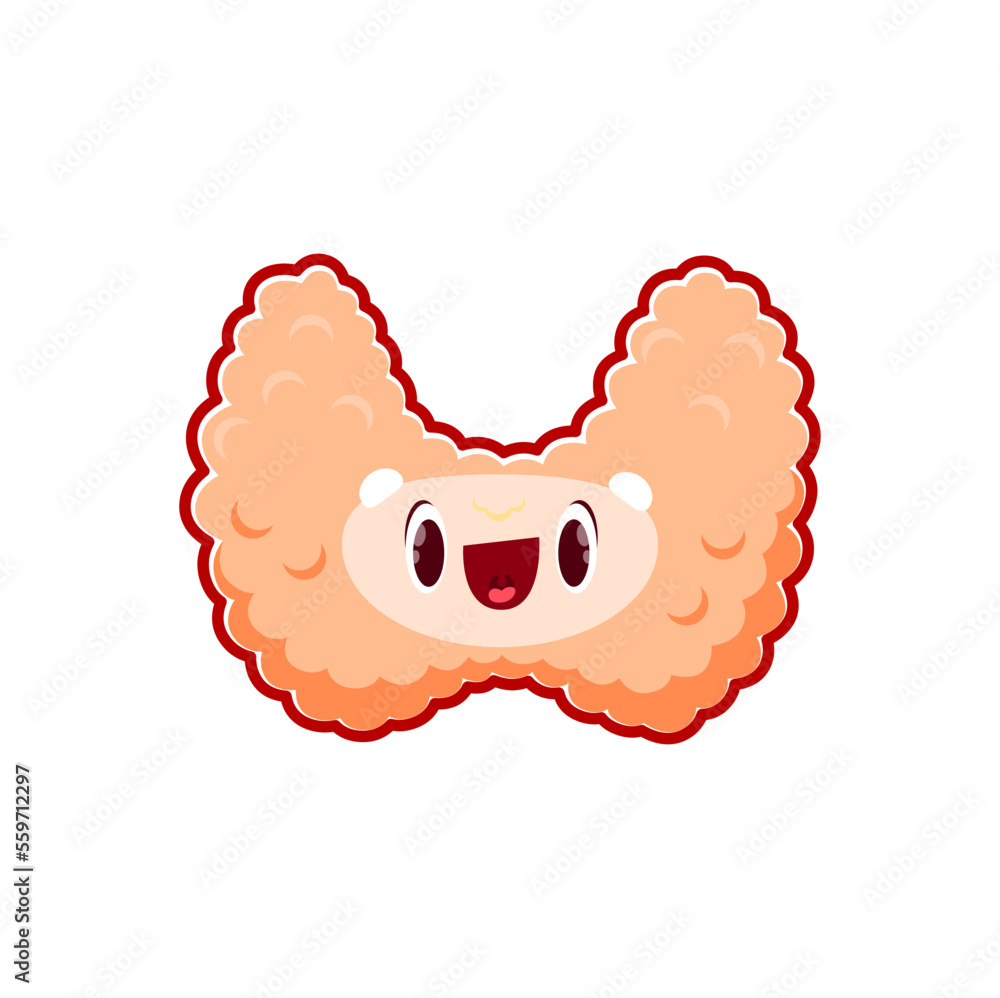 Cartoon thyroid human body organ character. Vector happy thyroid gland ...