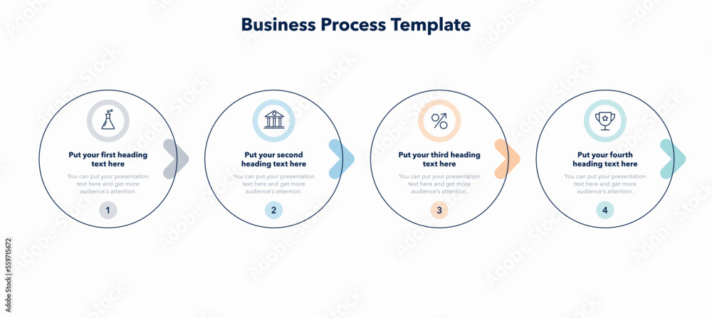 Simple business process template with four colorful stages. Flat ...