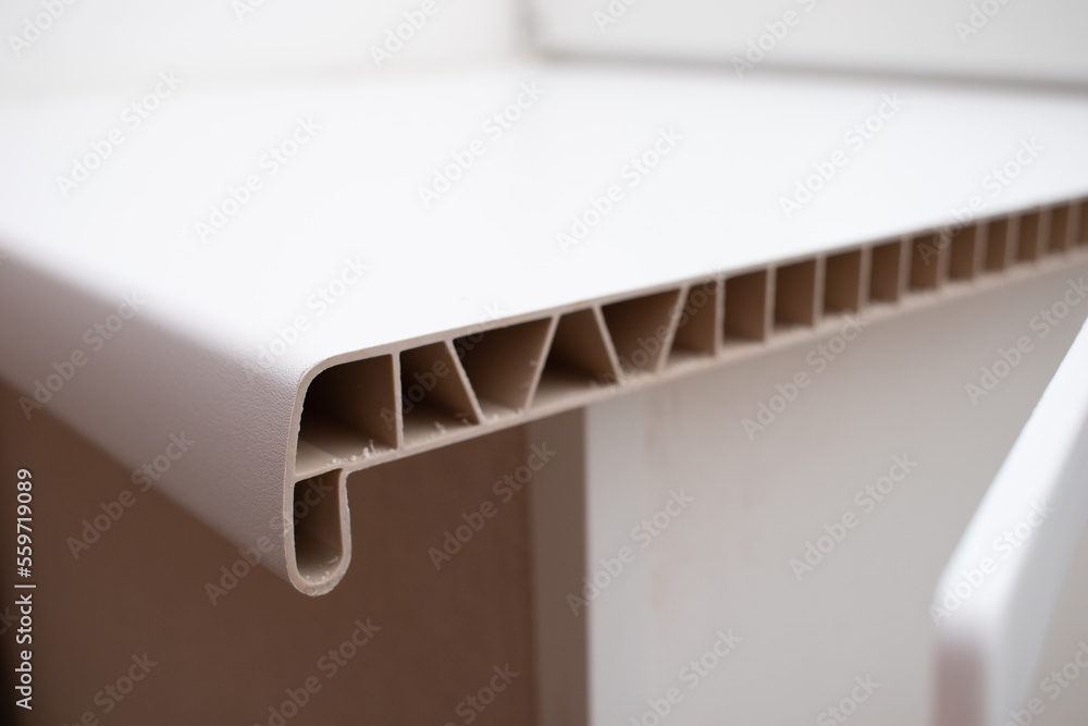 Construction of a plastic window sill. PVC windows cross section Stock ...