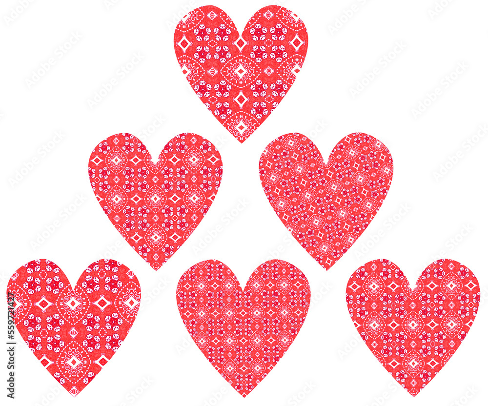 Valentine's Day set with an assortment of hearts decorated with red and ...