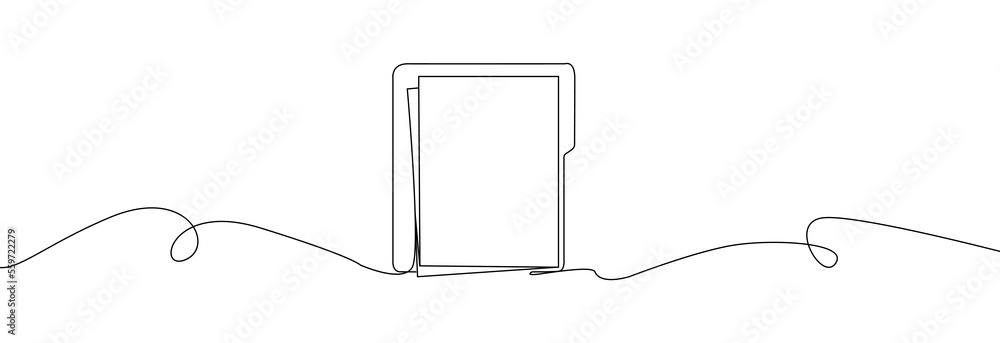 Open file folder one line.Folder with leafs and sticky notes continuous ...