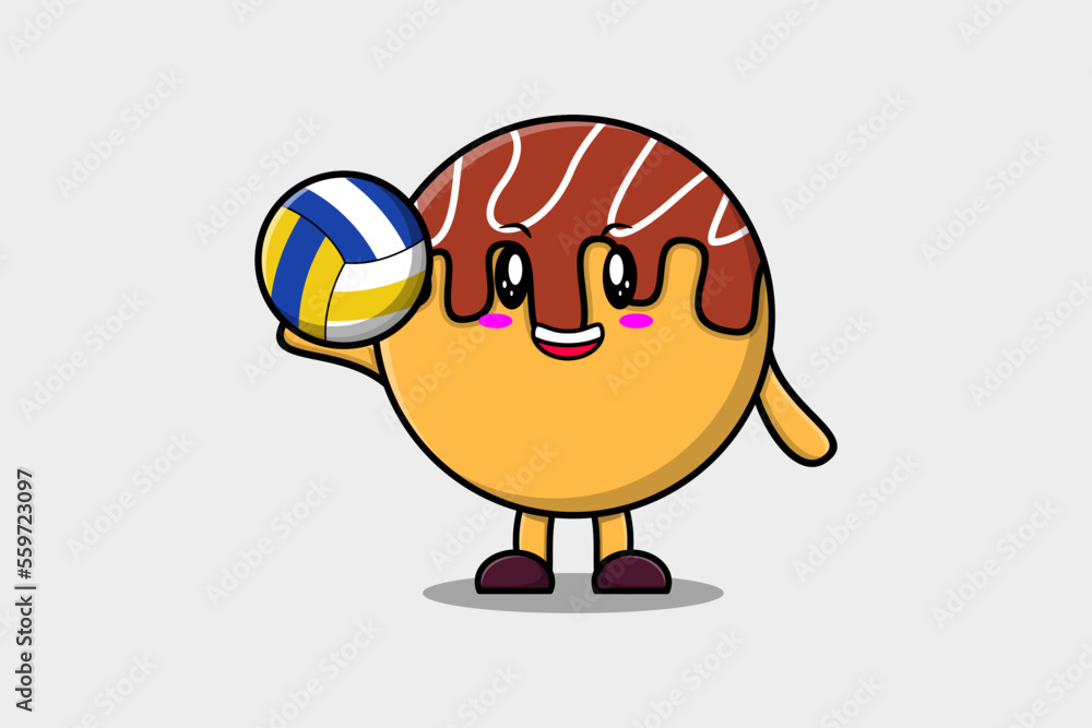 Cute cartoon Takoyaki character playing sport in concept flat cartoon ...