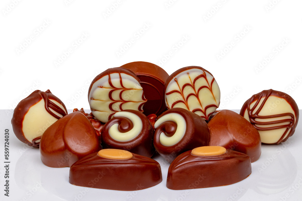 Chocolate candies collection. Beautifully assortment of various swizz ...