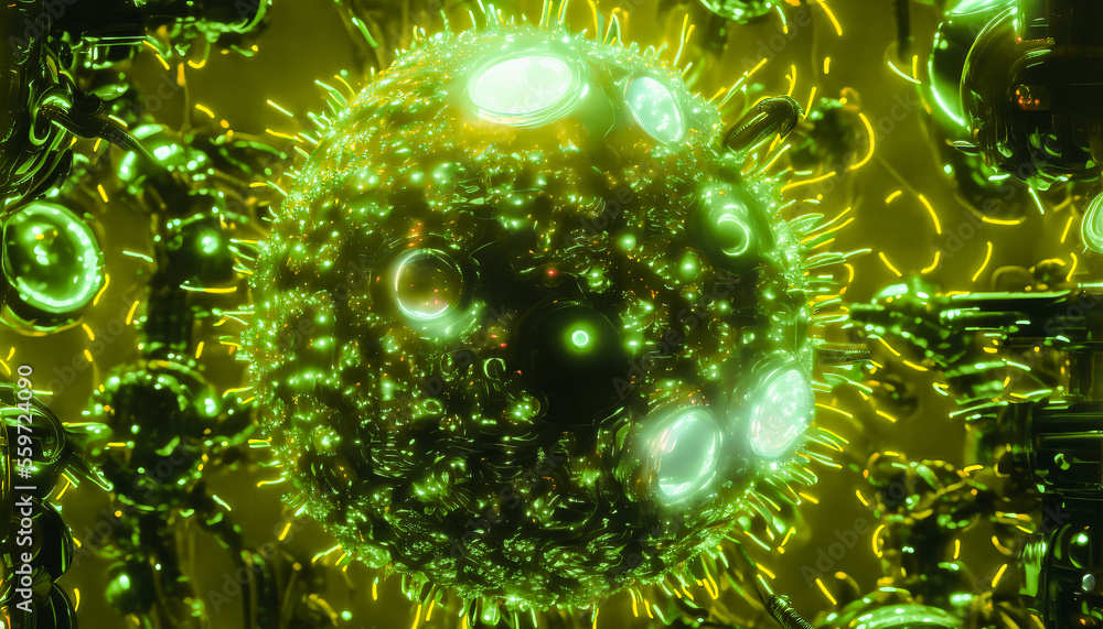 An abstract computer virus, bursting with colorful lights and effects ...