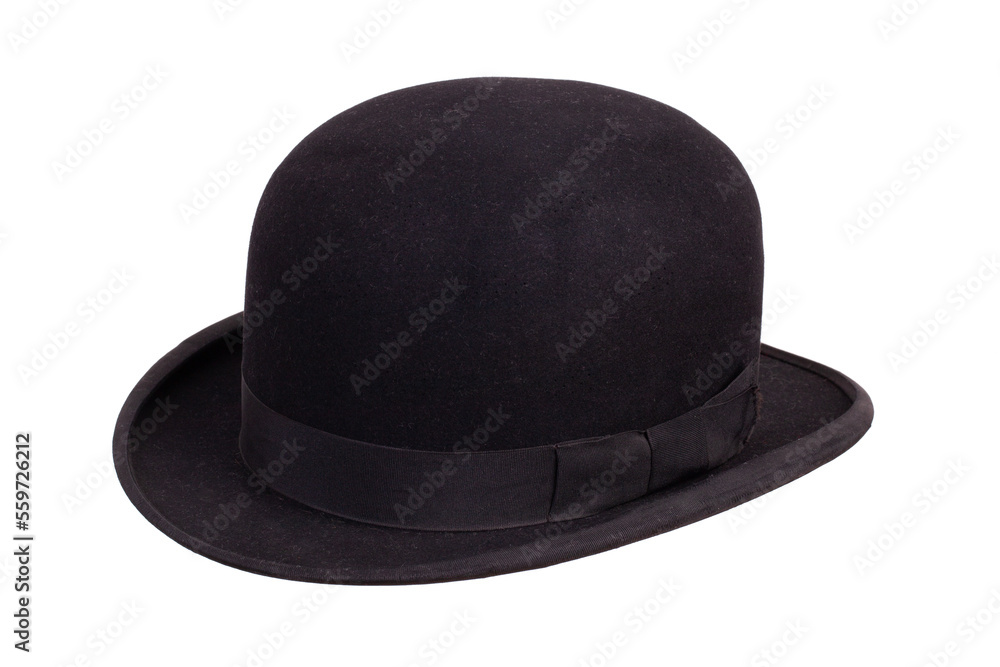 Black bowler hat angled view isolated Stock Photo | Adobe Stock