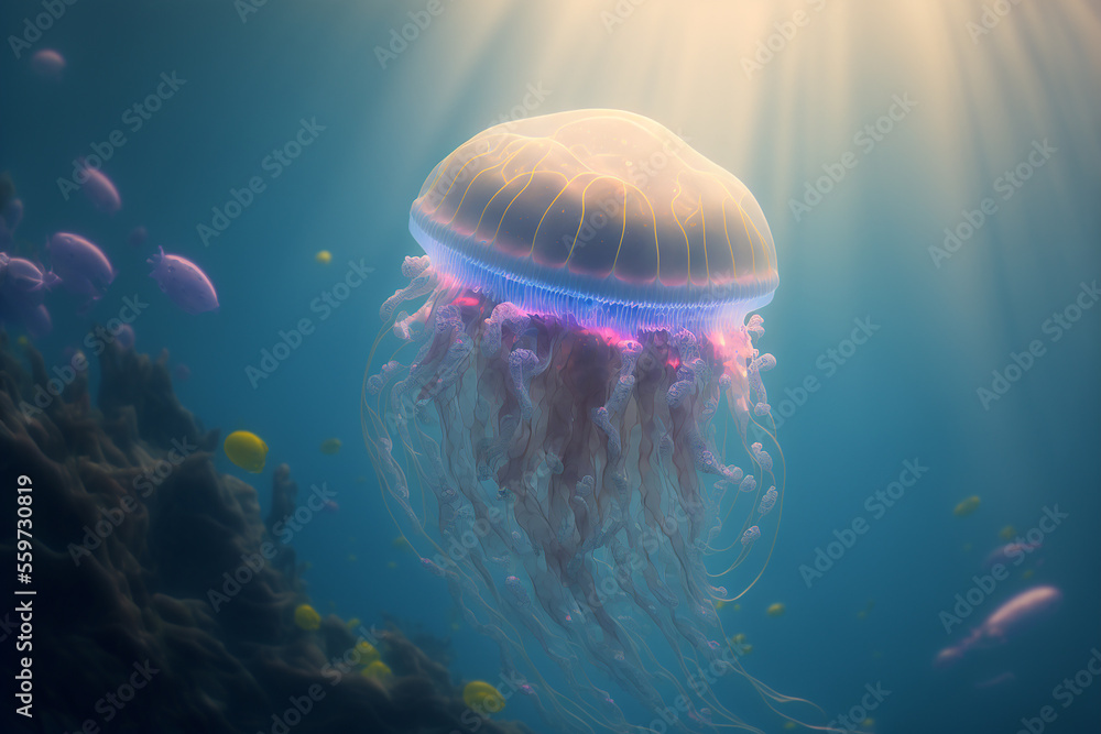 An extremely sharp and detailed portrait of jellyfish macro. Generative ...