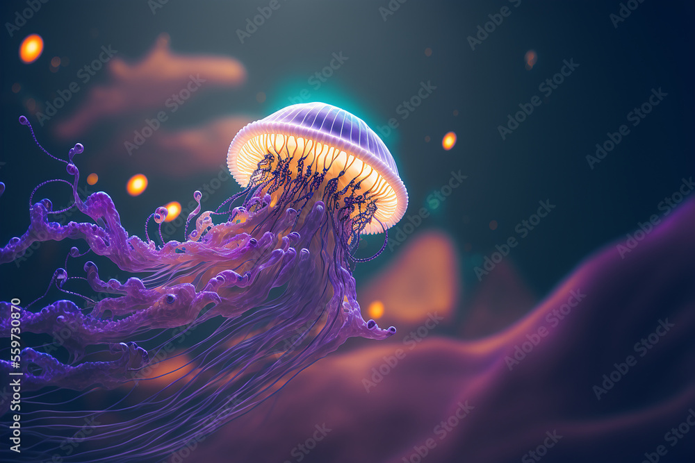 An extremely sharp and detailed portrait of jellyfish macro. Generative ...