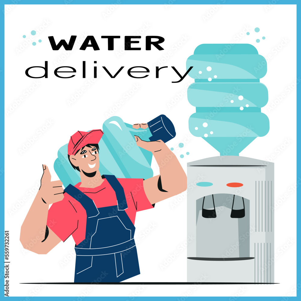 Bottled drinking water delivery and transportation service, flat vector ...