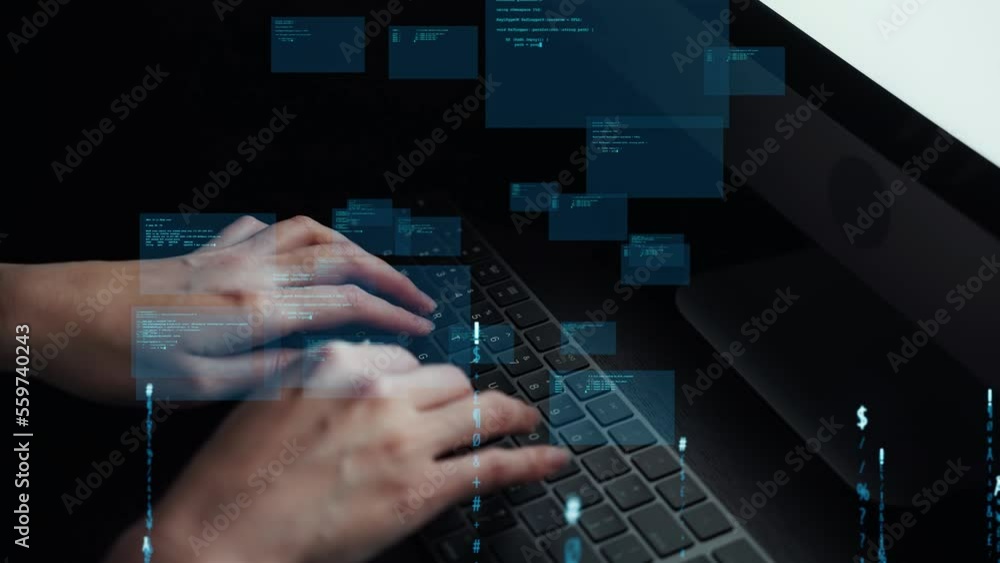 Video „PC user and programming code. System engineering. Cyber security ...