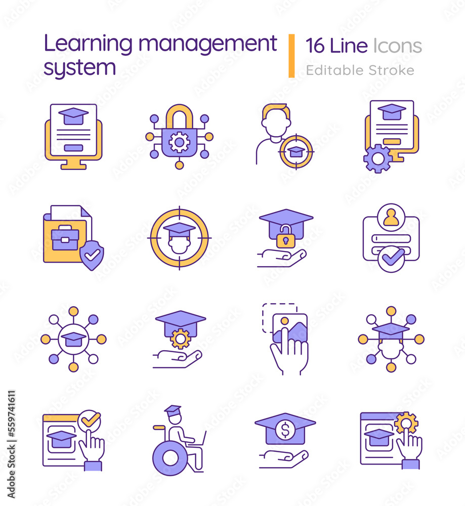 Learning management system RGB color icons set. Elearning. Software ...