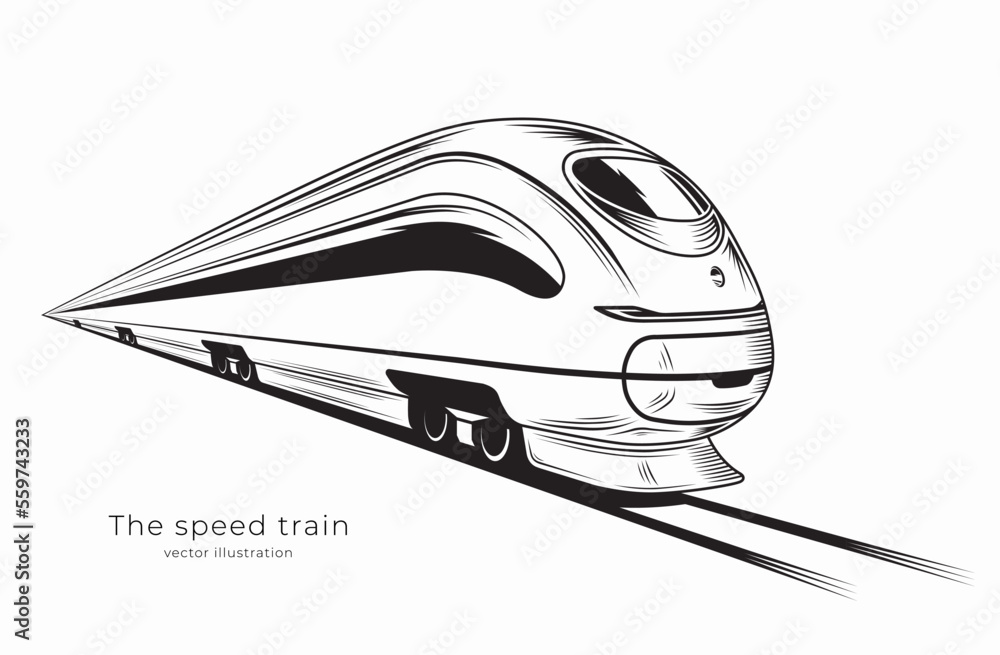 High speed train in motion. Fast train silhouette, contour drawing ...