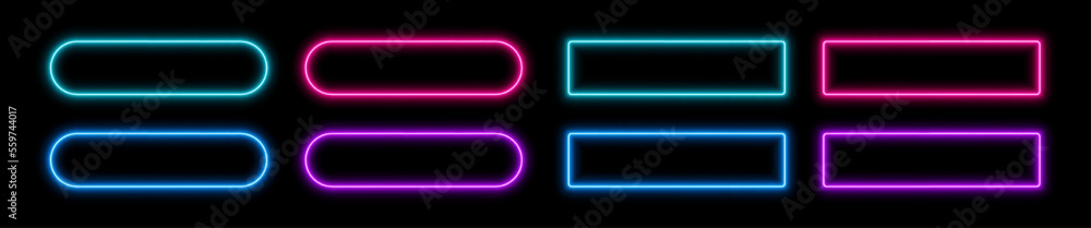 Neon button frames, coloful glowing borders, isolated UI elements. Action button decoration with ...