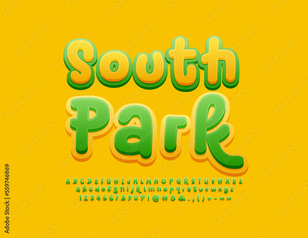 Vector creative banner South Park. Green and Yellow creative Font ...