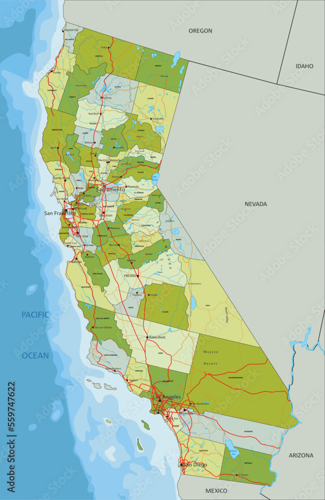 Highly detailed editable political map with separated layers ...