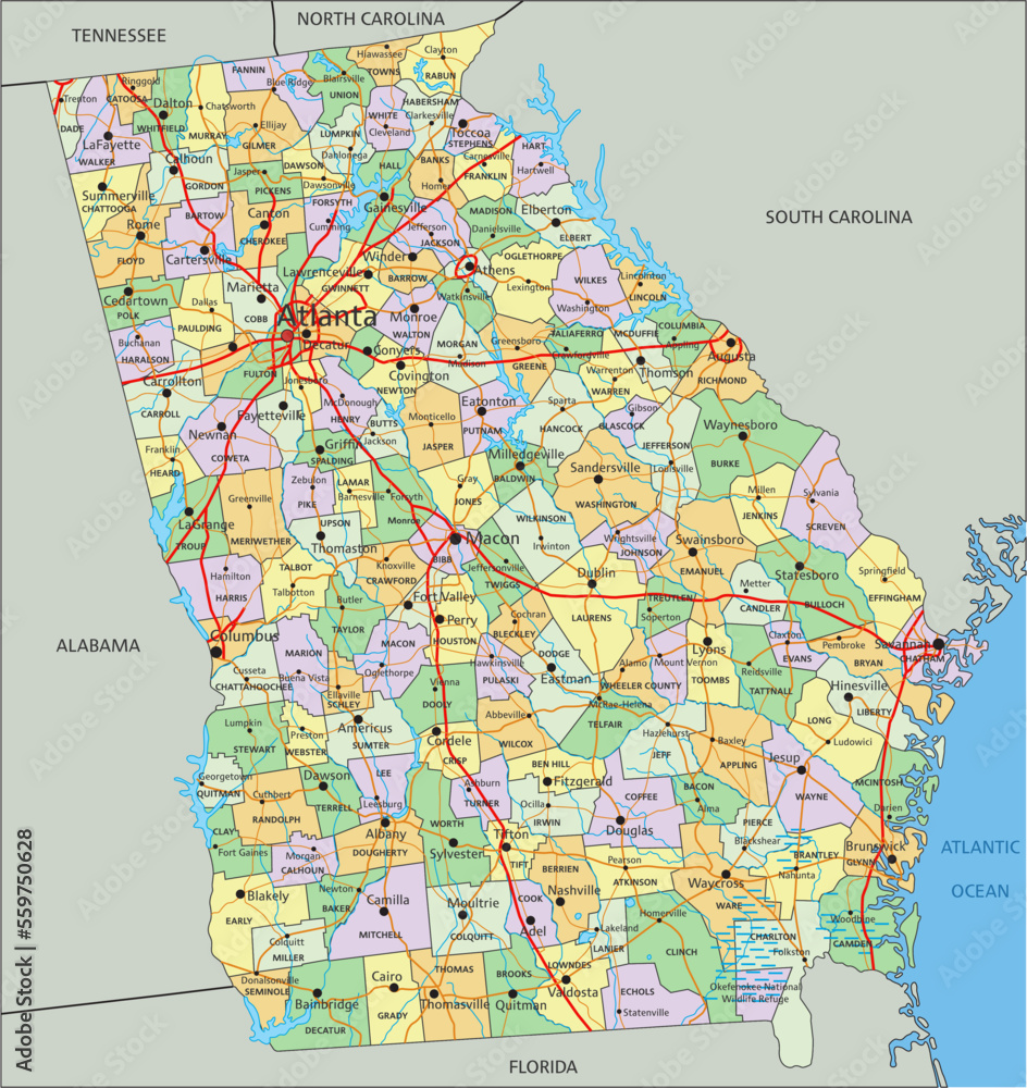 Georgia - Highly detailed editable political map with labeling. Stock ...