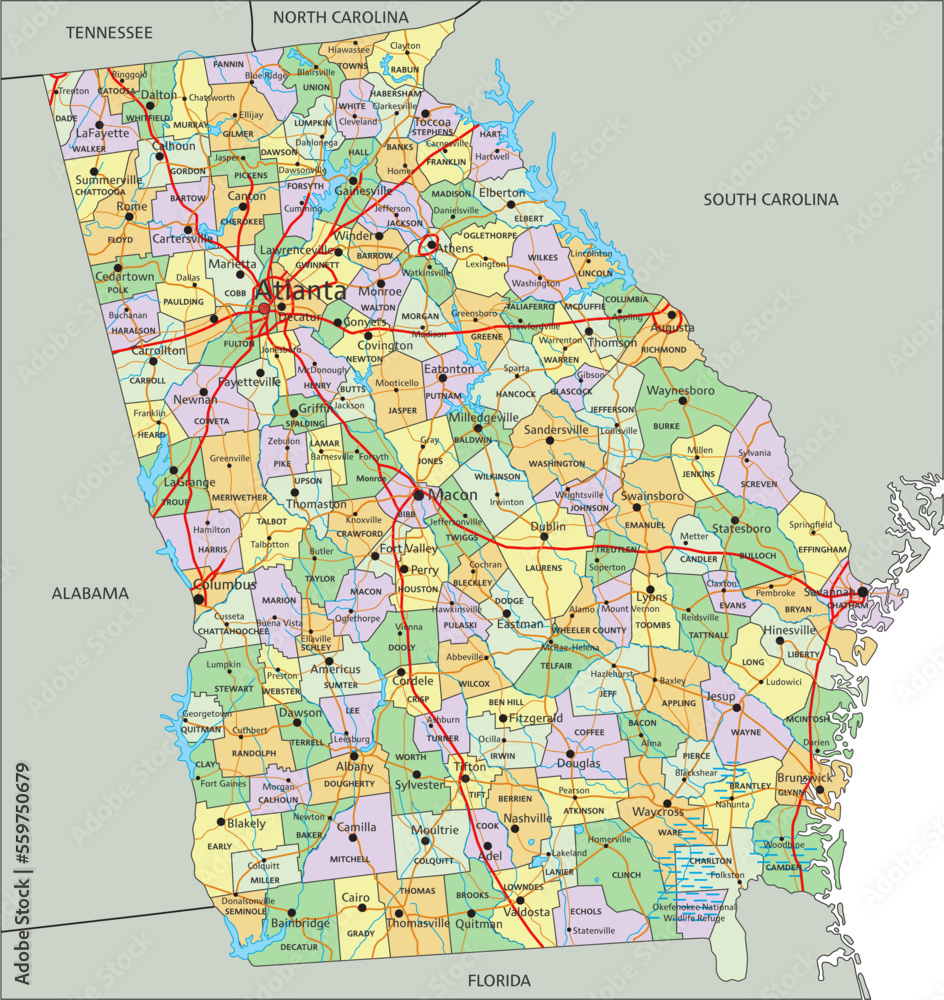 Georgia - Highly detailed editable political map with labeling. Stock ...