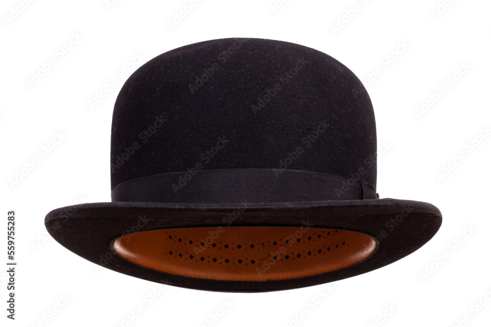 Black bowler hat front view isolated Stock Photo | Adobe Stock