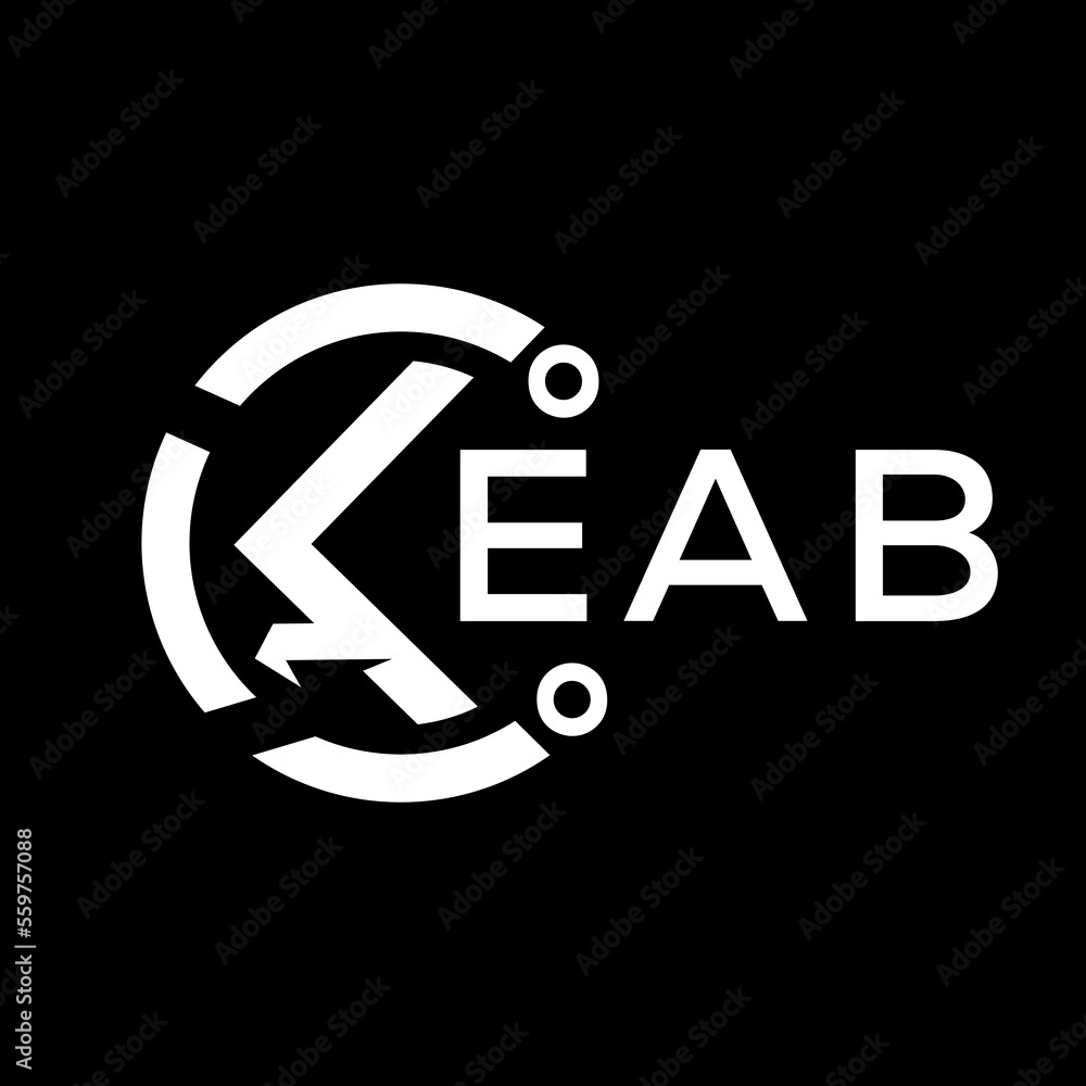EAB letter logo. EAB white image on black background. EAB vector logo ...
