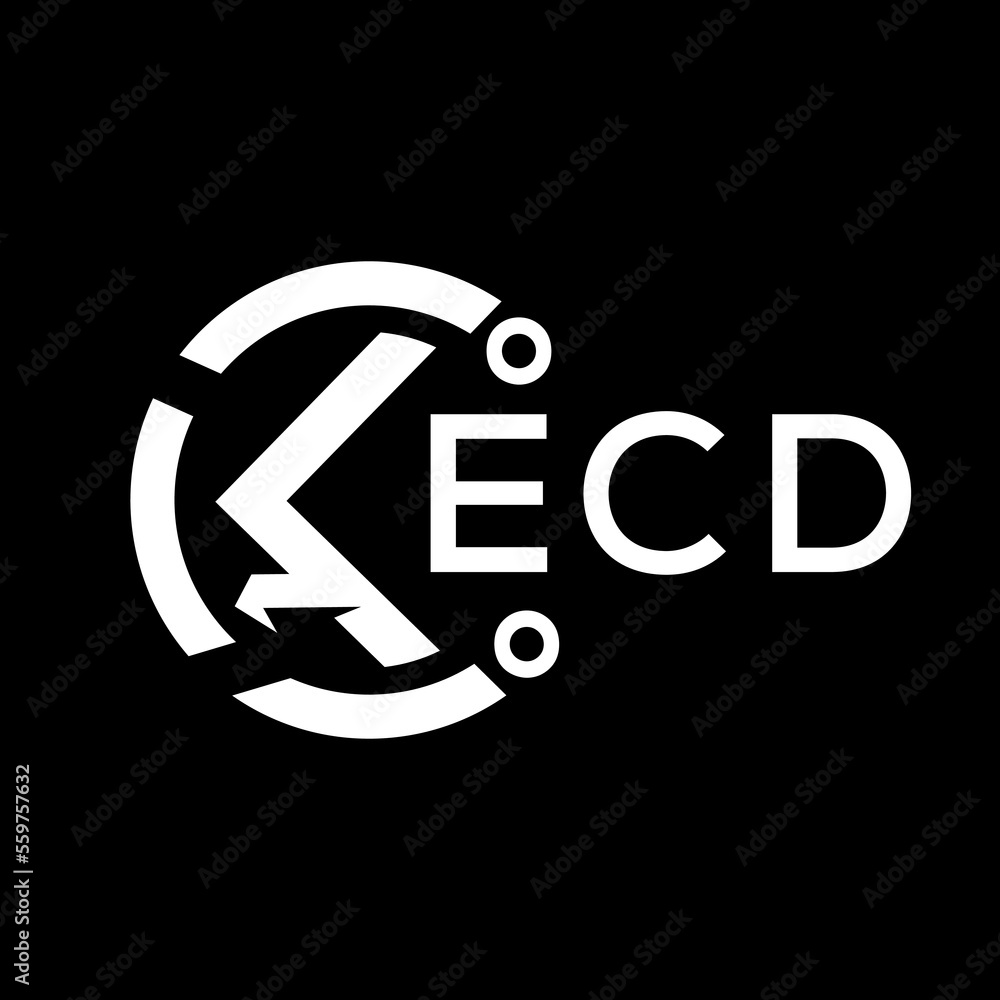 ECD letter logo. ECD white image on black background. ECD vector logo design for entrepreneur ...