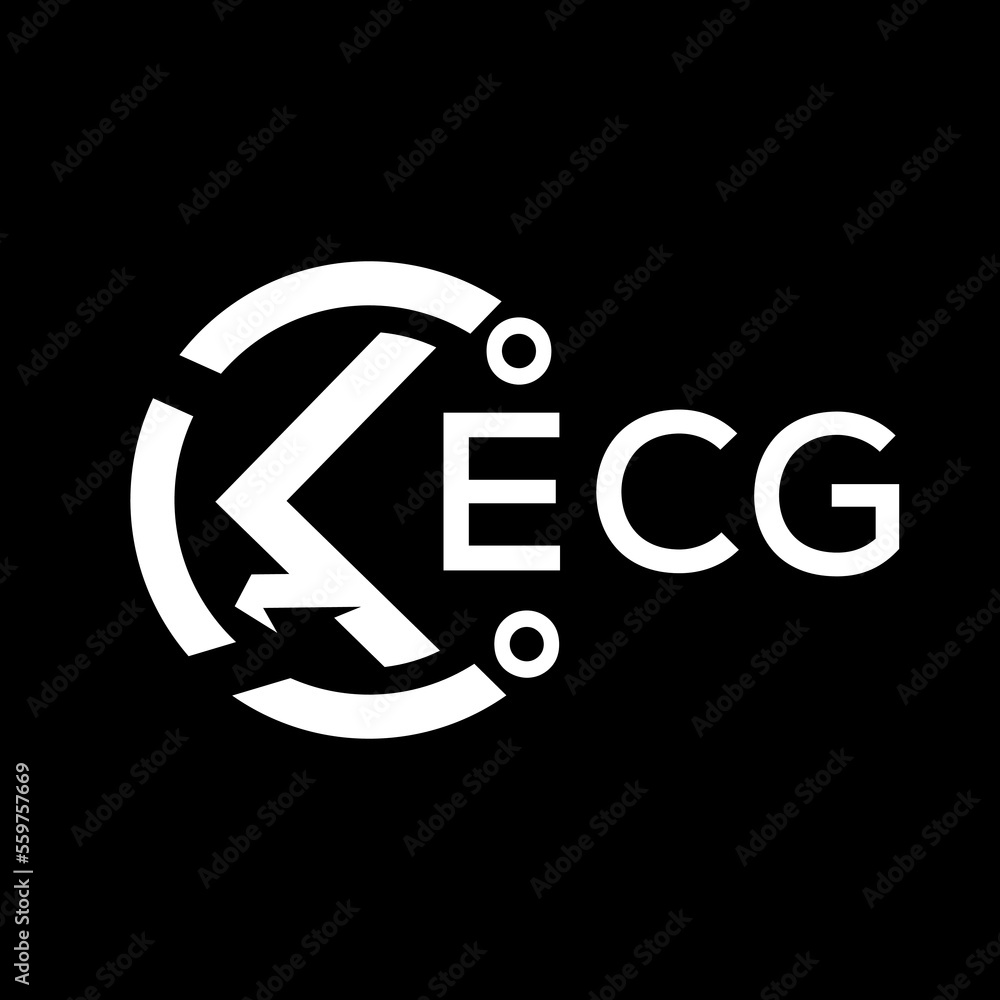 ECG letter logo. ECG white image on black background. ECG vector logo ...