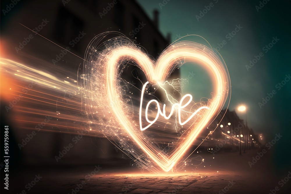 Love light lines at night on a dark street. Generative AI, this image ...