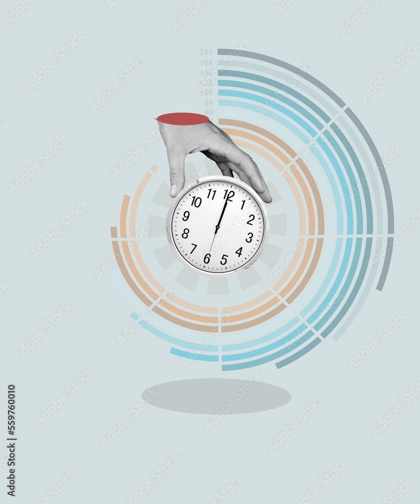 The huge hand hold a big clock Stock Photo | Adobe Stock